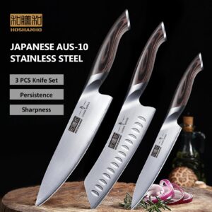 HOSHANHO 3 Pieces Knife Set, Professional Japanese AUS-10 Stainless Steel Kitchen Knife Set, Ultra Sharp Chef Knives Sets with Ergonomic Pakkawood Handle