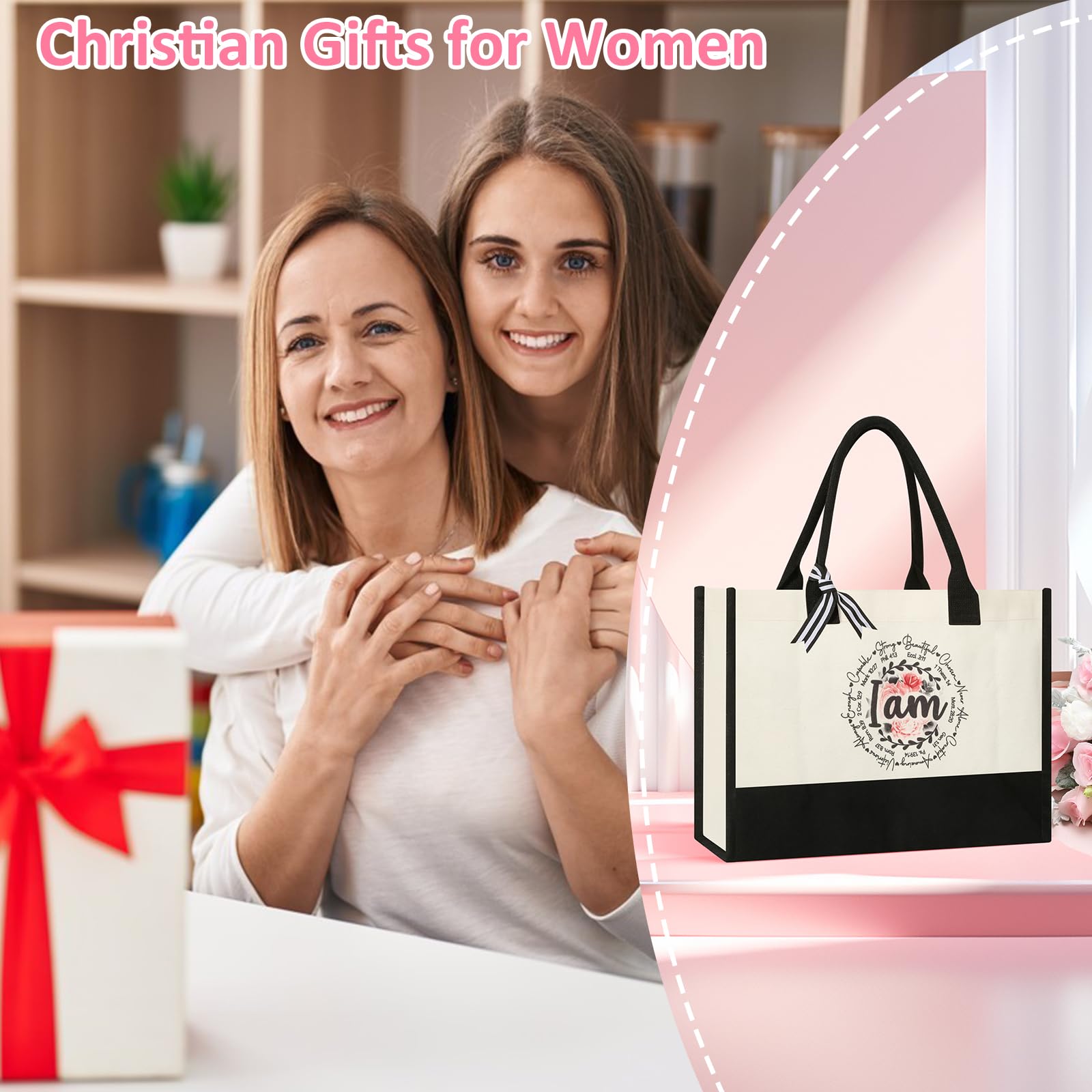 Christian Gifts for Women, Inspirational Gifts for Women Religious, Baptism Gifts, Encourage Gifts for Women Friends Female Sister Wife Coworker Mom Lady, Reusable Grocery Bag Tote Bag & Makeup Bag