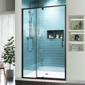 grogro 44-48" w x 71" h piovt swing glass shower door,pivot semi-frameless glass shower door with 1/4"(6mm) clear sgcc tempered glass,matte black finish shower doors,reversible installation