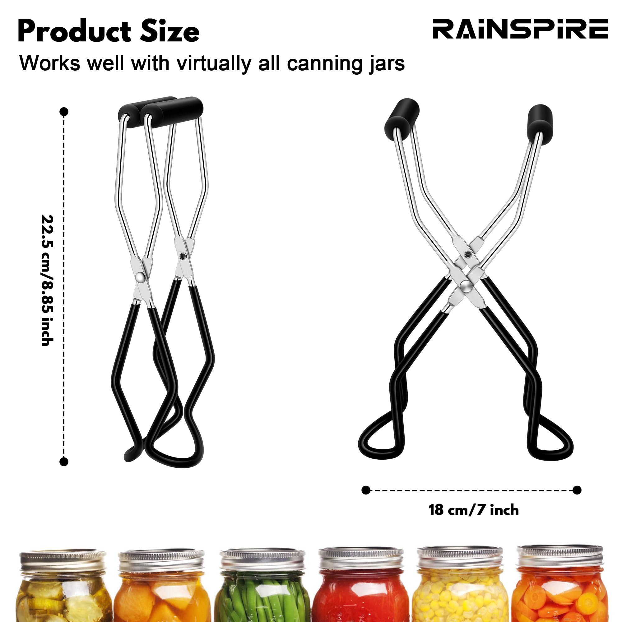 Rainspire Canning Jar Lifter, Canning Tongs Jar Lifter, Canning Tools, Canning Supplies for Home Kitchen, Stainless Steel, Black