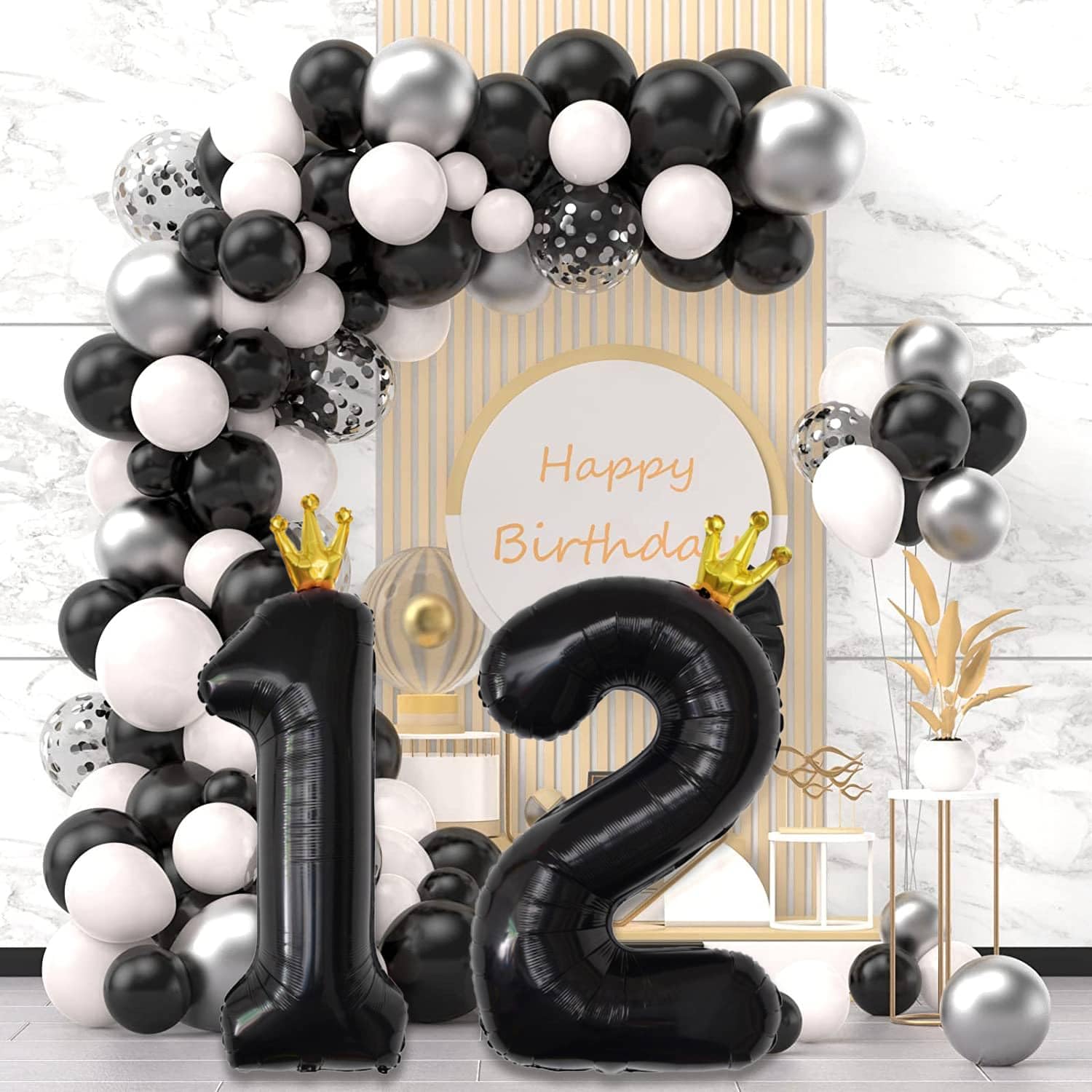 YFHVJTKO 40 Inch Number 19 Black Crown Balloon Set,19th Celebration Decorations for Happy 19th Birthday Party Wedding Bridal Shower Engagement Photo Shoot Anniversary Decoration, Black 19 Balloon