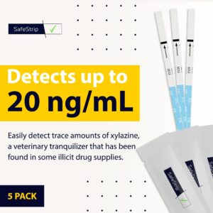 SafeStrip - Xylazine Test Strips, Quick, Reliable & Easy-to-Use Drug Test Kit for Home Medical Testing on Pills, Powder, Urine & Residue, 5-Pack Test Strips with Scoop