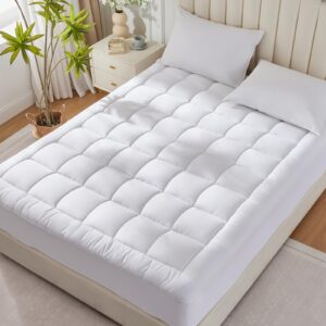 CozyLux Queen Mattress Pad 450GSM Cotton Mattress Cover Deep Pocket Mattress Topper Non Slip Breathable and Soft Quilted Fitted Mattress Protector Up to 18" Thick Pillowtop White