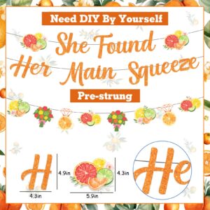 She Found Her Main Squeeze Banner Garland, Lemon Bridal Shower Party Decoration Glitter Citrus Theme Banner Garland for Citrus Lemonade Orange Summer Fruit Theme Bachelorette Wedding Engagement Party