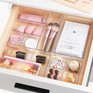 Vtopmart 66 PCS Clear Plastic Drawer Organizers Bins, 4-Size Versatile Bathroom and Vanity Organizer Trays, Non-Slip Storage Containers for Makeup, Jewelries, Bedroom，Kitchen Utensils and Office