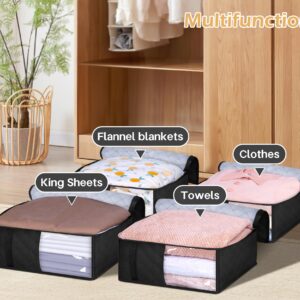 MISSLO Bed Sheet Organizers and Storage Queen/King Size Sheet Folder 4 Pack Linen Closet Organizer with Clear Window Blanket Storage Bags for Bedsheets, Pillow Cases, Towels, Clothes