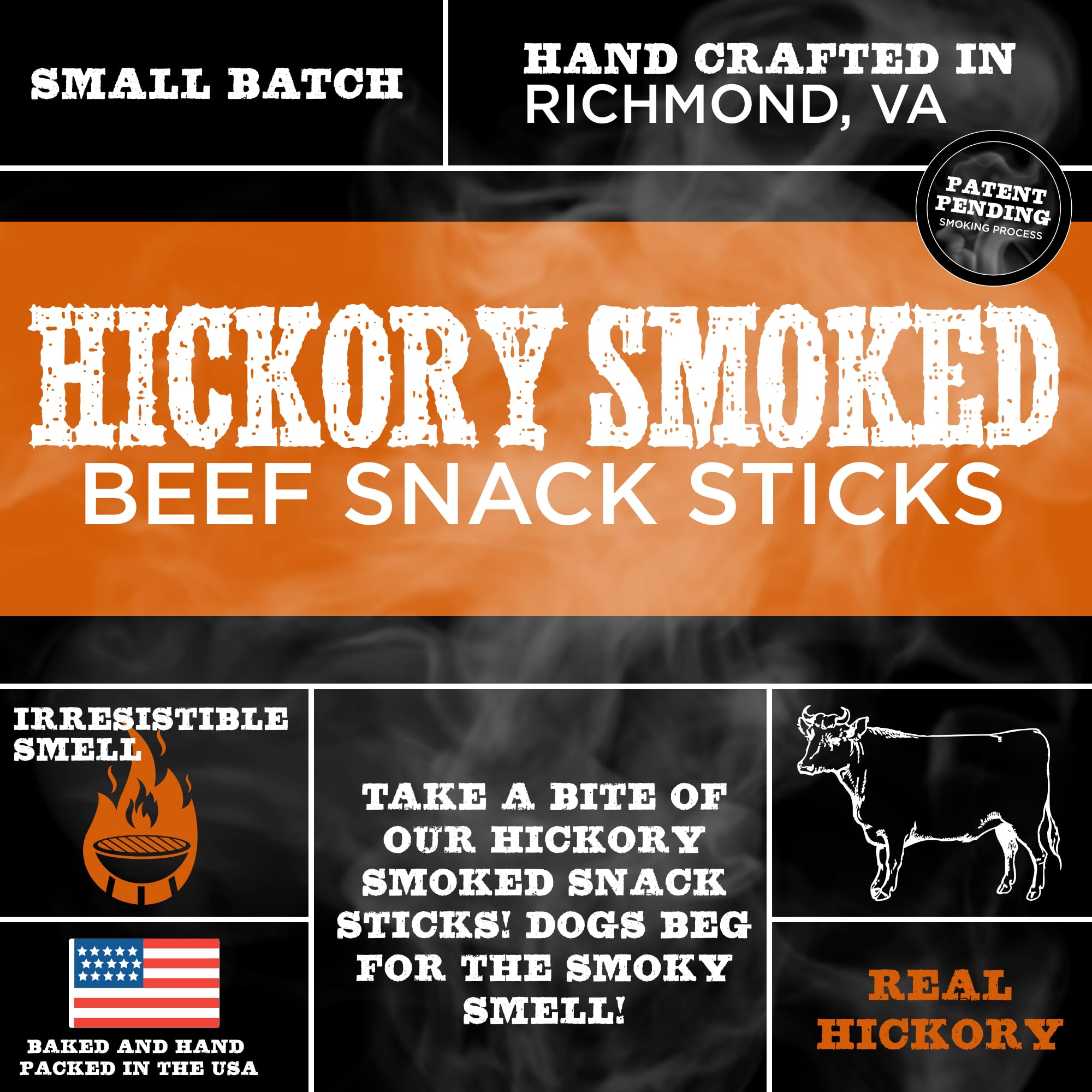 Premium Hickory Smoked Real Beef Dog Treats - Bully Snap Stick, 20 Pack - Reward, Puppy & Dog Training Treats - USA Smoked & Packed - No Additives, 100% Natural, Healthy Rawhide-Free High Protein