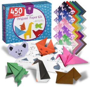 origami paper kit - 50 projects, 450 sheets of colored and patterned paper - hours of creative fun for kids and adults