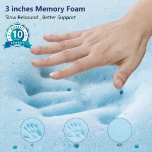 zibroges Memory Foam Mattress Topper - 3 Inch Gel Mattress Pad for Pressure Relief, Premium Soft Cooling Sleep Bed Topper, Non-Slip Design with Removable & Washable Cover, CertiPUR-US Certified, Twin