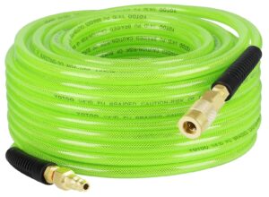 yotoo reinforced polyurethane air hose 1/4" inner diameter by 100' long, flexible, heavy duty air compressor hose with bend restrictor, 1/4" swivel industrial quick coupler and plug, green