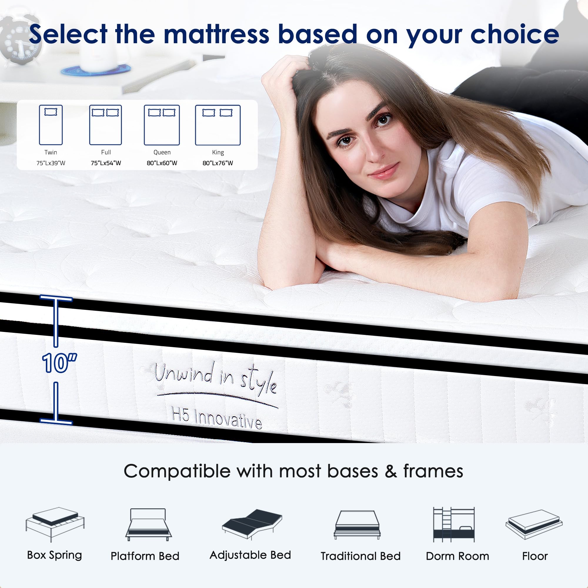 SogesSleep King Size Mattress, 12 Inch Hybrid Mattress in a Box, Individual Pocket Spring Bed Mattress, Medium Firm Mattress for Pressure Relief, Strong Edge Support, CertiPUR-US & Fiberglass Free