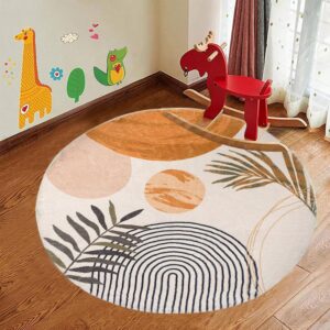 Boho Round Rug 3Ft Washable Round Bathroom Rug Non-Slip Circle Rug Soft Rugs Sunset Rainbow Round Carpet for Bedroom Entryway Sofa Living Room