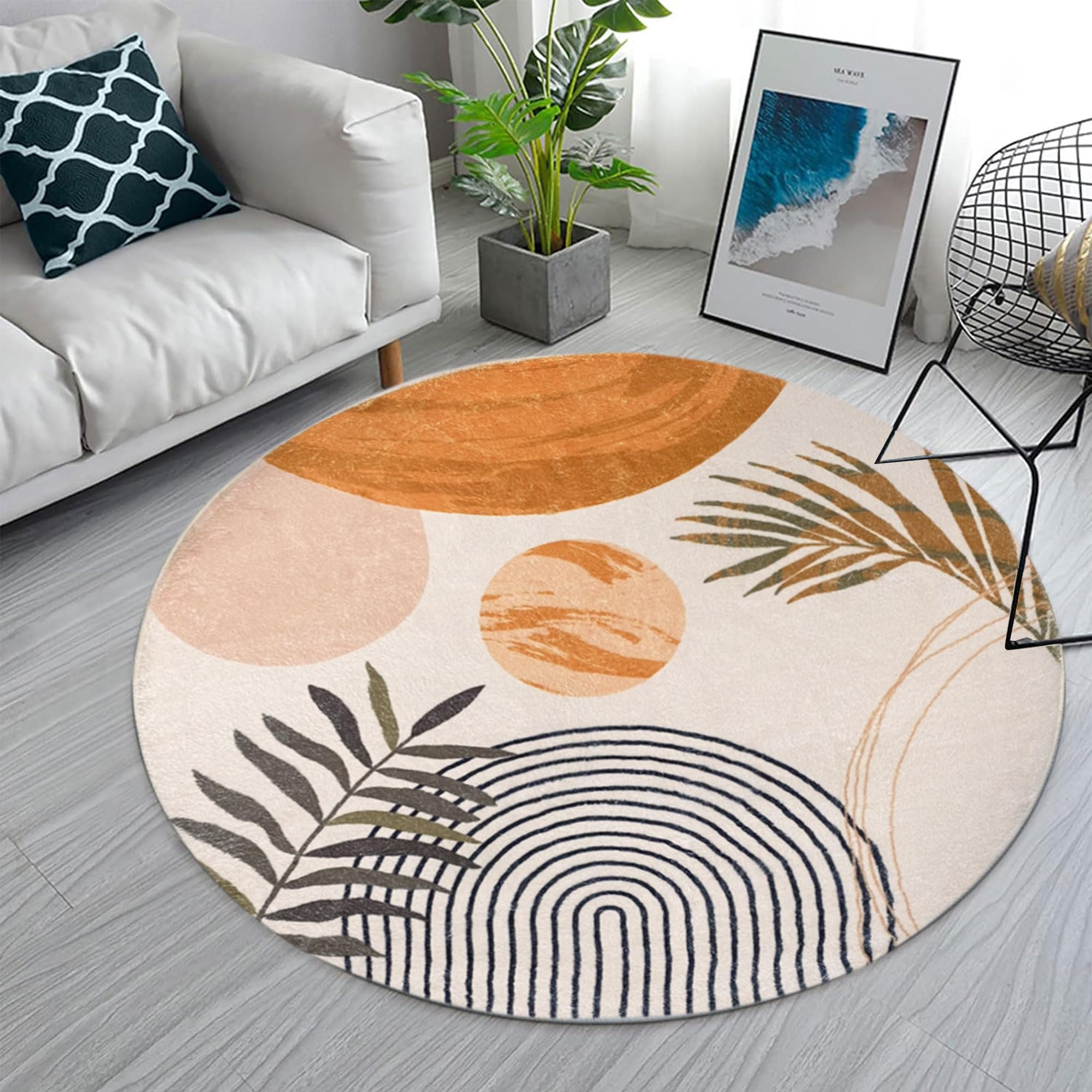 Boho Round Rug 3Ft Washable Round Bathroom Rug Non-Slip Circle Rug Soft Rugs Sunset Rainbow Round Carpet for Bedroom Entryway Sofa Living Room