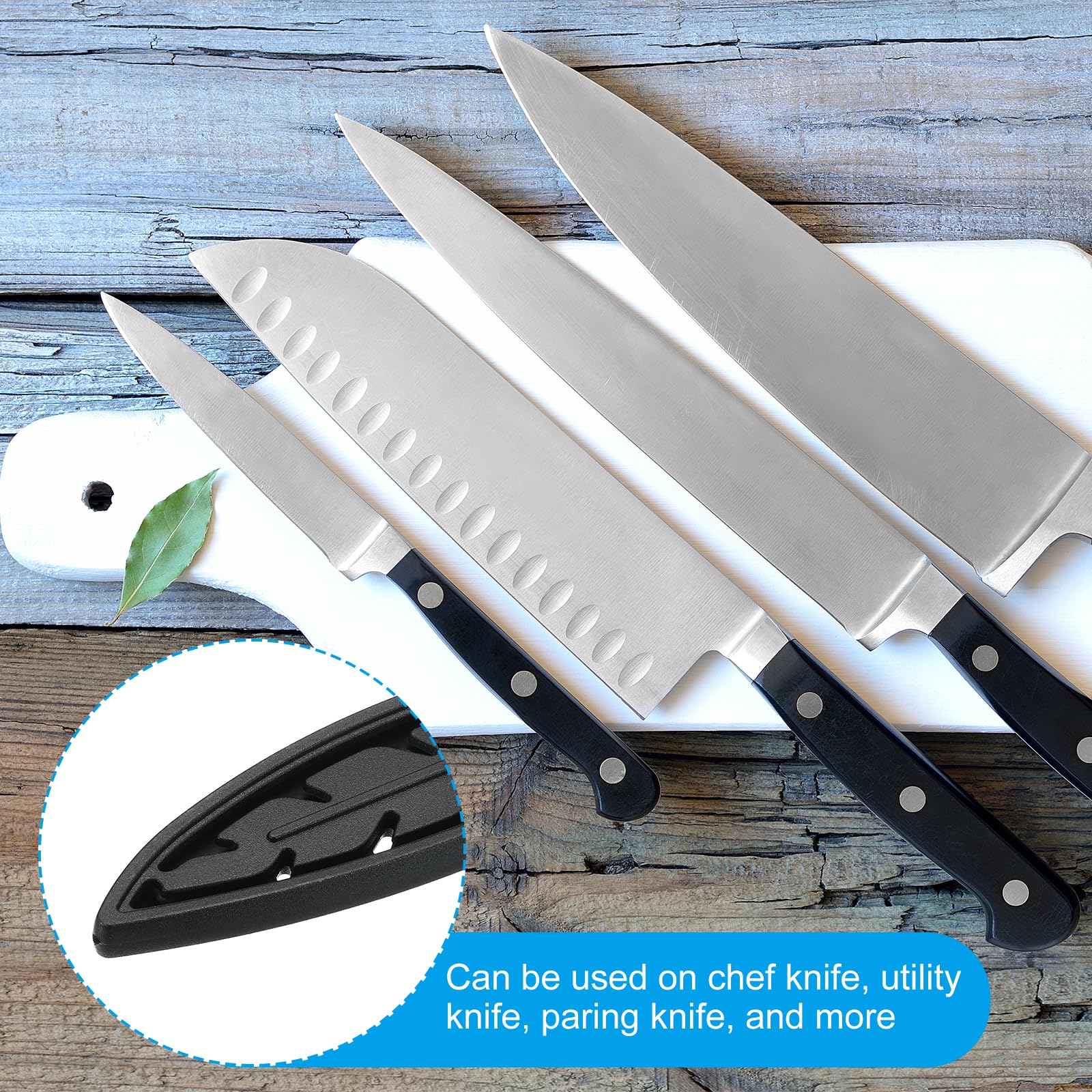 PATIKIL Knife Sheaths for Kitchen Knife for 4" Santoku Knife, 2 Pcs Knife Edge Guard, Knife Sheath Covers Sleeves, Feather Universal Knife Set, Black & Transparent, 3.9"x 1"