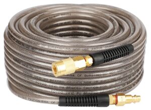 yotoo reinforced polyurethane air hose 1/4" inner diameter by 100' long, flexible, heavy duty air compressor hose with bend restrictor, 1/4" swivel industrial quick coupler and plug, gray