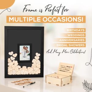 WISATO Wedding Guest Book Picture Frame - Unique Wedding Heart Guest Book Drop Box - Guest Book Alternatives for Receptions, Bridal Showers, Anniversary - 15.5x12x0.75 Black Frame - 120 Wooden Hearts