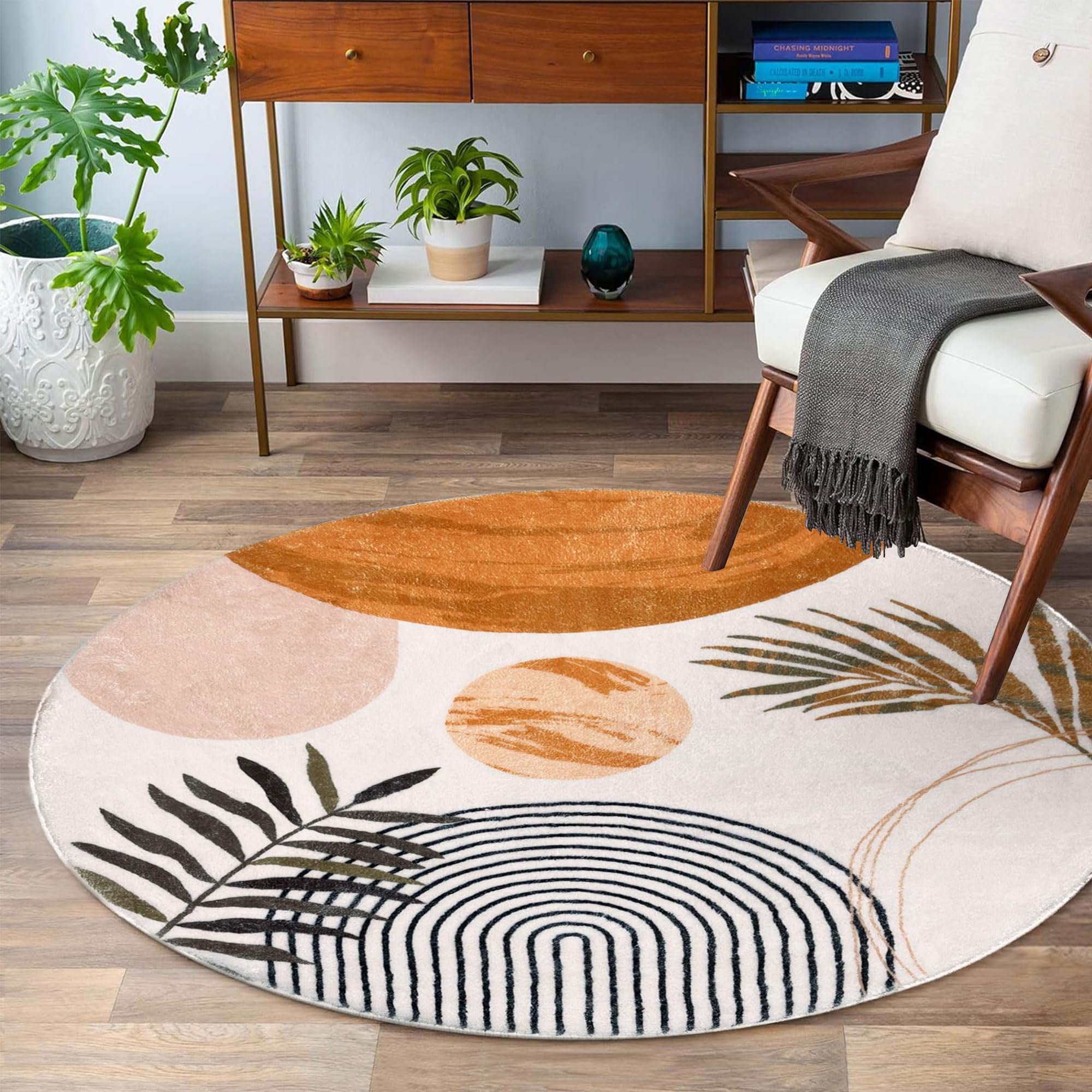 Boho Round Rug 3Ft Washable Round Bathroom Rug Non-Slip Circle Rug Soft Rugs Sunset Rainbow Round Carpet for Bedroom Entryway Sofa Living Room