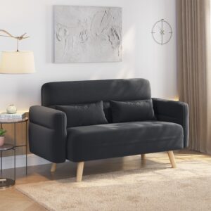 Yaheetech 46" Small Modern Fabric Sofa Loveseat Mid Century 2 Seater Sofa Couch with Lumbar Pillows, Solid Wood Legs for Living Room, Small Space, Dorm, Office, Bedroom, Dark Gray