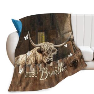 highland cow blanket highland cattle decor throw blanket farmhouse cow blanket gifts for girls boys super warm soft plush lightweight fleece flannel bedding blanket for kids adults men women 50"x40"