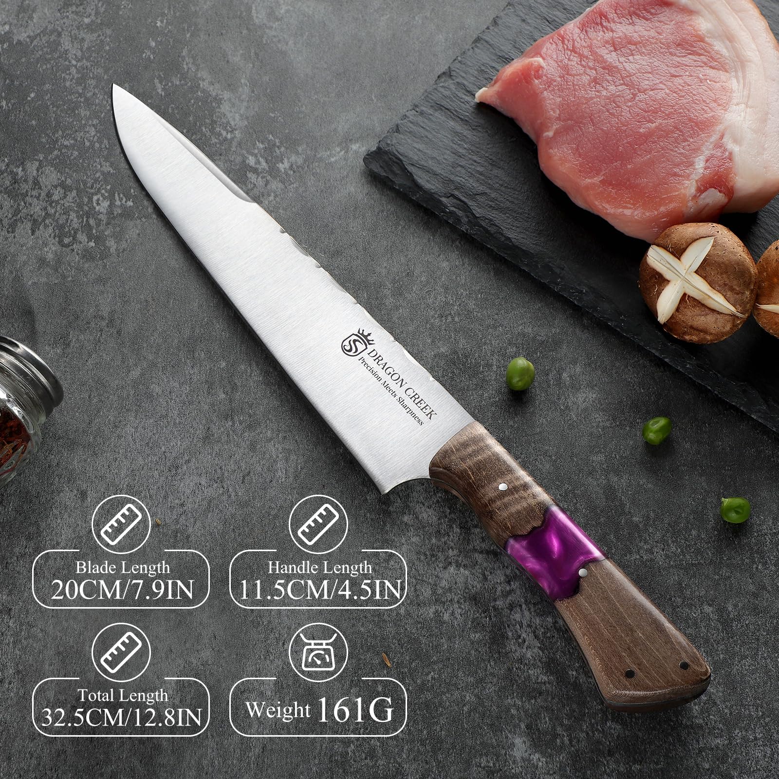 Dragon Creek 8.5" Boning Knife for Meat Cutting Japanese Brisket Slicing Trimming Vegetables Knife Razor Sharp Hand Forged Full Tang Deboning Fillet Gyutou Knife Gift Idea