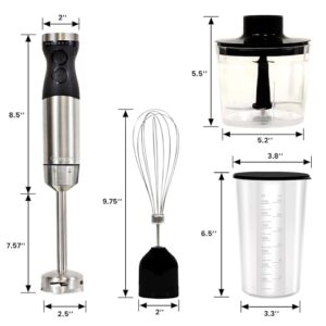 Kenmore Immersion Hand Blender Mixer Variable Speed Blender Handheld Blending Stick Smoothie Food Chopper Whisk 700mL Beaker Lid Baby Food Red Sauces Puree Soup Quad Blade Kitchen Black Silver