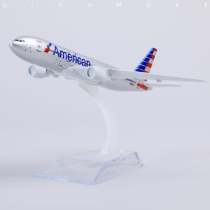 QIYUMOKE Boeing 777 AA Airlines 1/400 Diecast Metal Airplane Model with Stand -Airlines Alloy Model Plane (6 inches Long) Display Collectible Model Kit for Aviation Enthusiast Gift