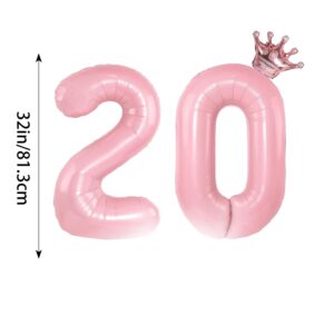 YFHVJTKO 32 Inch Number 20 Rose Gold Crown Balloon Set,20th Celebration Decorations for Happy 20th Birthday Party Wedding Bridal Shower Engagement Photo Shoot Anniversary Decoration, Pink 20 Balloon