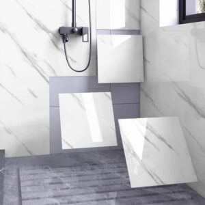 chejiaye shower wall panels peel and stick,marble wall panels for interior wall decor,backsplash tile distinctive for kitchen showers bathrooms living rooms wall 11.8"x11.8"in 10pcs (white)