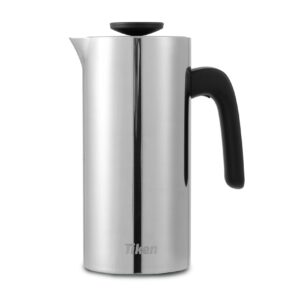 tiken french press coffee maker stainless steel double-wall vacuum insulated coffee press dishwasher safe, 34oz silver