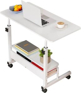 raathionty adjustable home office desk portable study computer rolling desk for small spaces movable sofa side table on wheels student small laptop desk with storage white size 31x16 inch