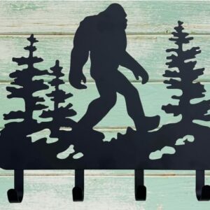 Top Brass Bigfoot Sasquatch Metal Wall Hooks - 4 Strong Hooks for Keys, Caps, Jackets, Bags - Rustic Cabin, Lodge, Mountain Art Decor