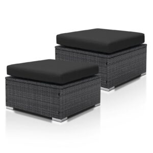 nicesoul modern luxury all-weather outdoor wicker ottoman set of 2 fine grey pe rattan alloy steel frame footrest wide deep seat 2 pieces foot stools for indoor outdoor patio, 2 color cushions