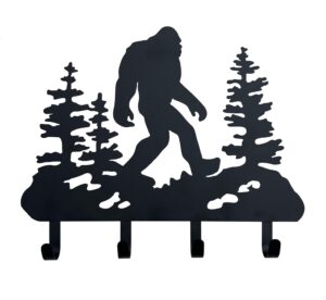 top brass bigfoot sasquatch metal wall hooks - 4 strong hooks for keys, caps, jackets, bags - rustic cabin, lodge, mountain art decor