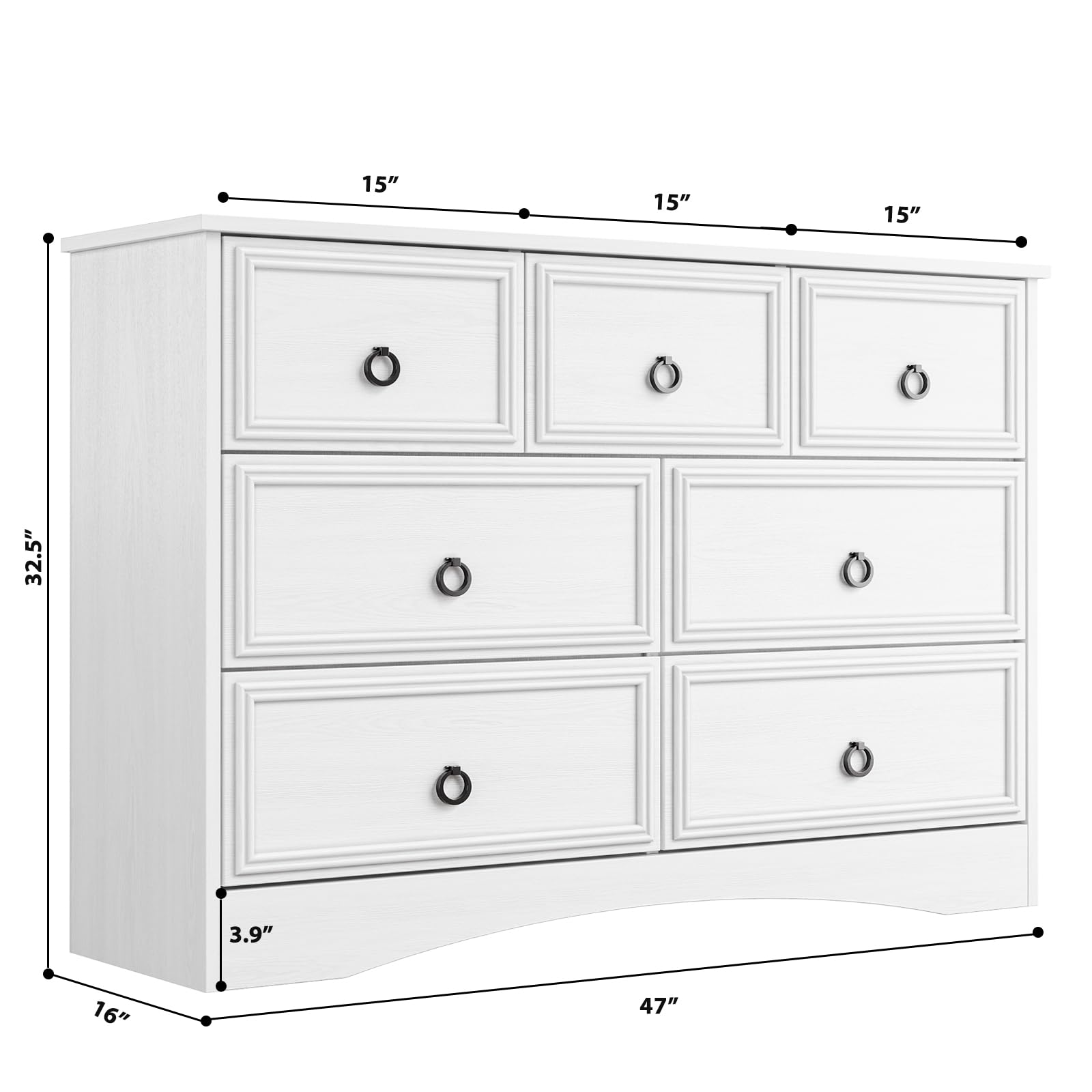 LGHM Modern 7 Drawer Dresser, Dressers for Bedroom, Chest of Drawers Closet Organizers and Storage Clothes - Easy Pulls Handle, Textured Borders Living Room, Hallway, White