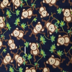 pico textiles 1 yard - navy jungle monkeys fleece fabric - sold by the yard - print fleece fabric - ideal for sewing projects, scarves, no sew fleece throws & tie blankets