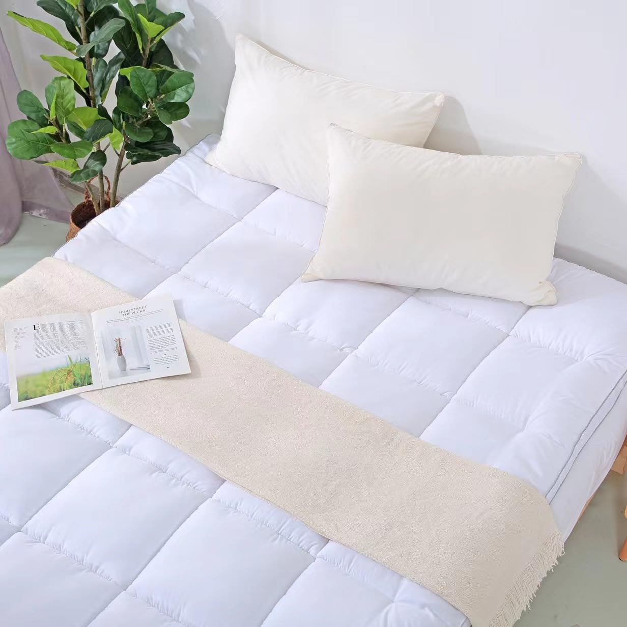 EVOLIVE Microfiber Mattress Topper Mattress Pad Pillow Cover Quilted Fitted Mattress Protector 8"-18" Deep Pocket Cooling Mattress Topper (Twin 75"x39"x2" Inches, White)