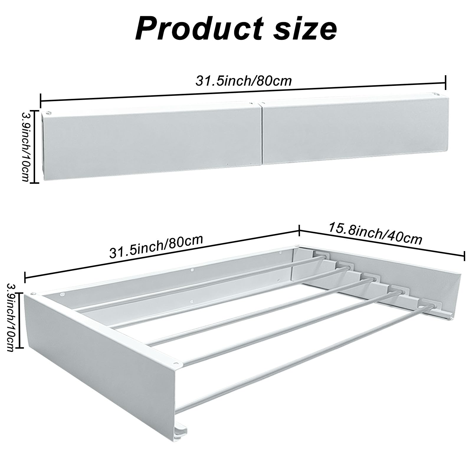 Hlimior Wall Mounted Drying Rack，Laundry Drying Rack Collapsible, 31.5" Wide Wall Mounted Drying Rack, 100% Aluminum Rods Space Saving Clothes Drying Rack for Laundry Room, 60 lb Capacity (White)