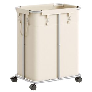 hoobro laundry basket with wheels, 45 gallons (170l) rolling laundry hamper, narrow slim laundry sorter with removable oxford fabric bag, laundry room, dorm room, bedroom, beige and silver sw05xy01