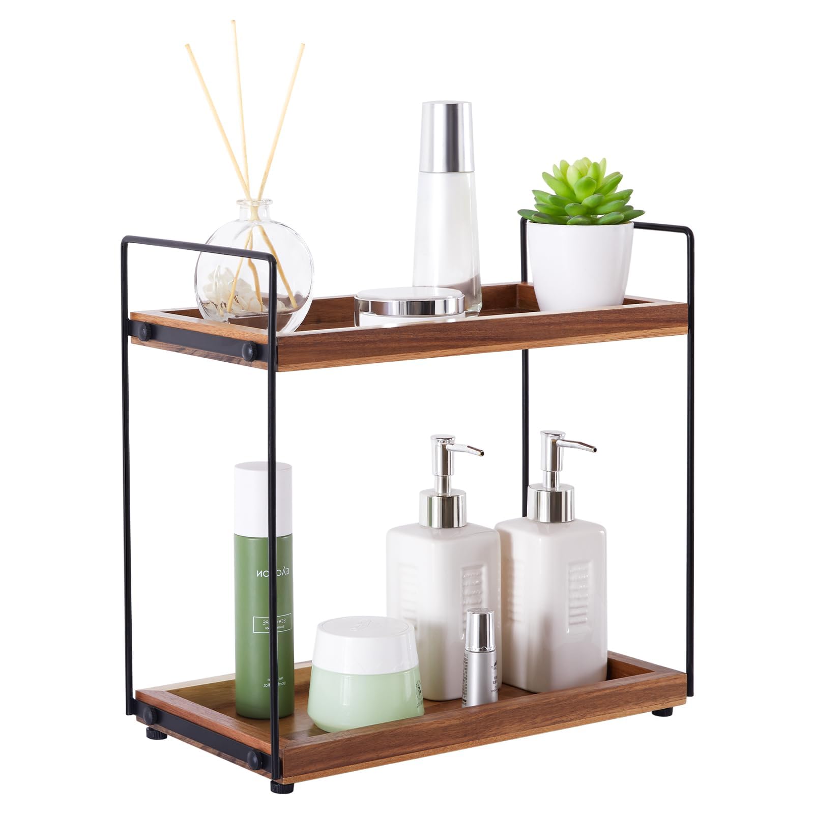 Bathroom Counter Organizer Countertop Storage - 2 Tier Bathroom Countertop Organizer Coffee Bar Organization Acacia Wood Counter Top Organizer Kitchen Spice Rack Vanity Shelf Toilet Vanity Organizer