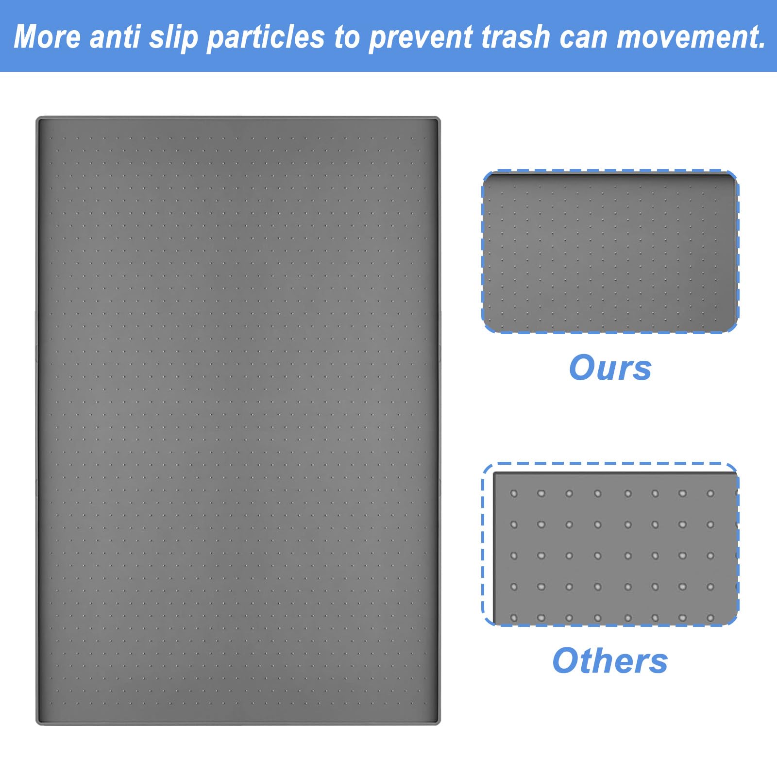 2 Pack Trash Can Mat, Under Garbage Can Mat，11.8"x18.9" Non-Slip Trash Can Mat with Particles to Prevent Trash Can Movement , Raised Lip to Prevent Spills, Suitable for Kitchen, Office, Living Room