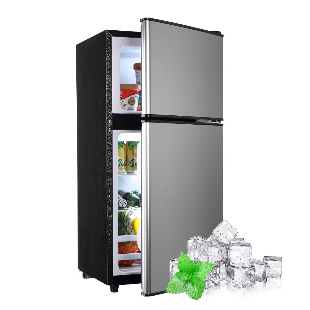 oditton Krib Bling-FLS-80-SILVER Mini Fridge with Freezer, Silver