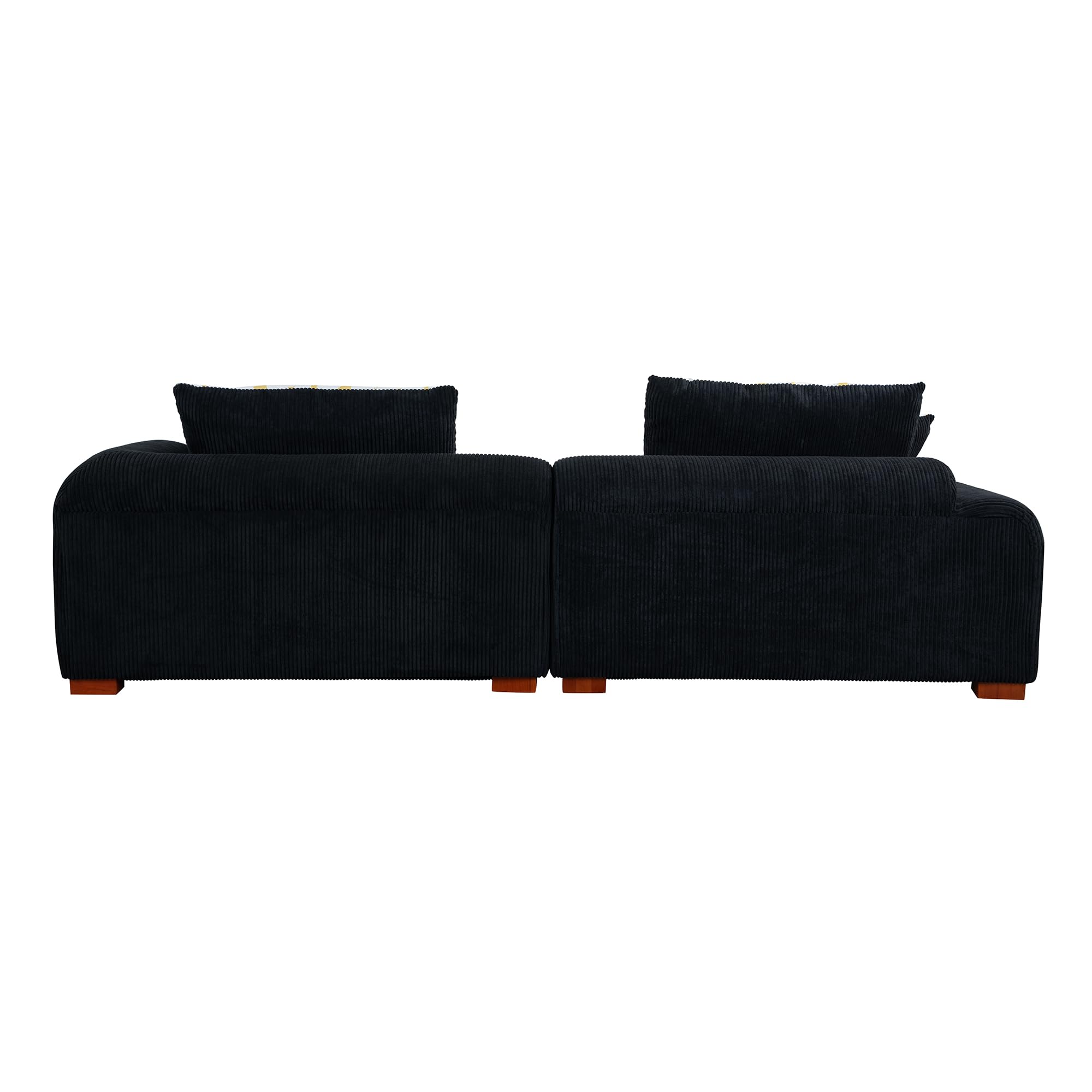 P PURLOVE Modern Couch for Living Room, Corduroy Comfy Sofa with Rubber Wood Legs and 4 Pillows, Sofa Couch for Office, Bedroom, Small Spaces, Apartment (Black)