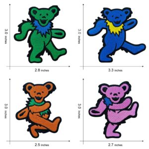 KLORIZ 5 PCS Bears Grateful Dead Embroidered Iron On Patches Punk Vest Biker Clothes Badge