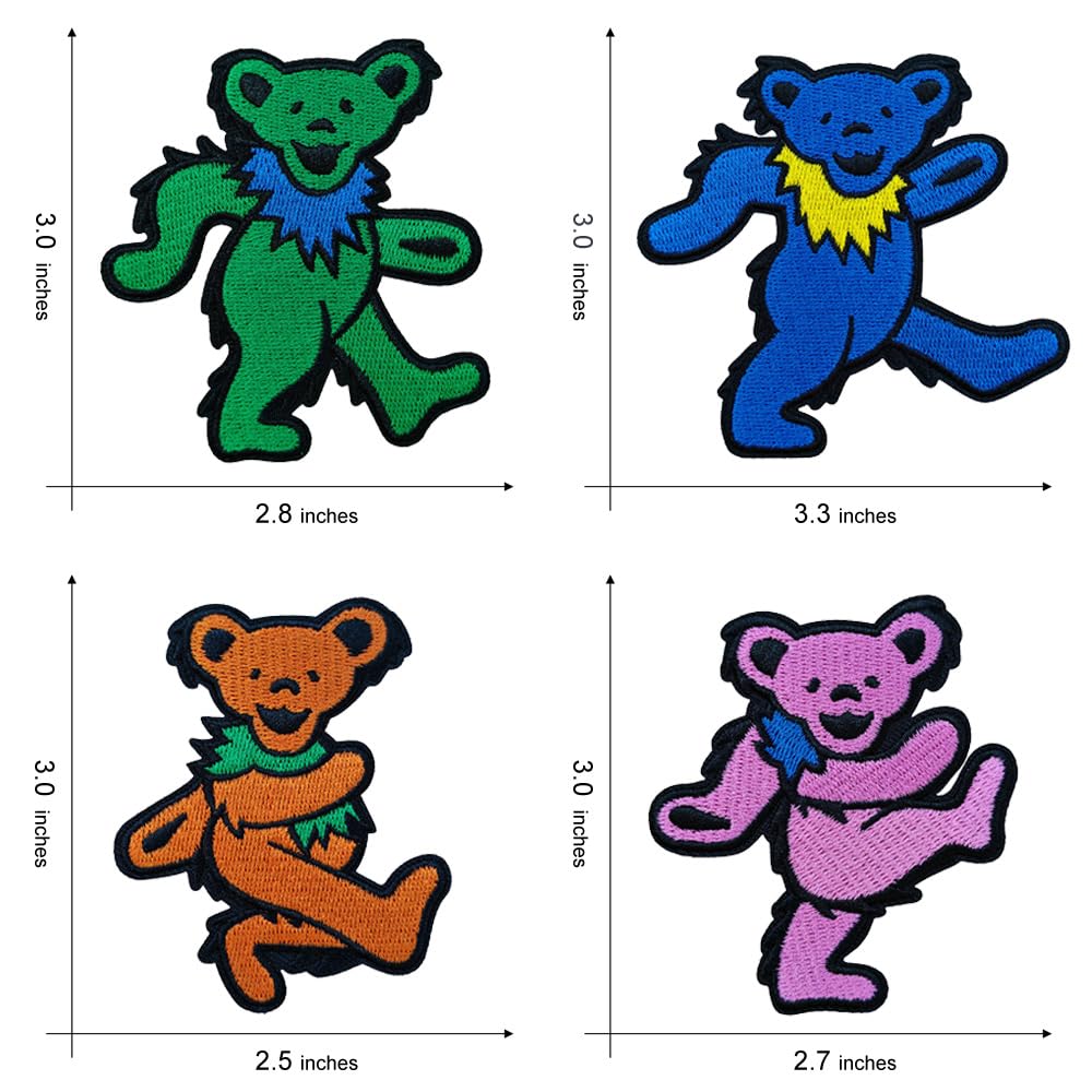 KLORIZ 5 PCS Bears Grateful Dead Embroidered Iron On Patches Punk Vest Biker Clothes Badge