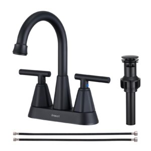 amaoot bathroom sink faucet, matte black 4 inch bathroom faucets for sink 3 hole with pop up drain and water supply lines, 360 swivel spout 2 handle faucet for bathroom sink