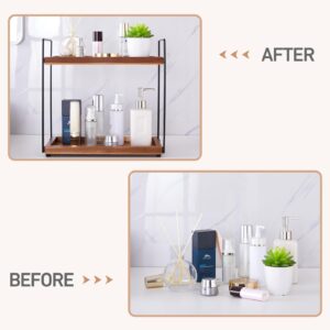 Bathroom Counter Organizer Countertop Storage - 2 Tier Bathroom Countertop Organizer Coffee Bar Organization Acacia Wood Counter Top Organizer Kitchen Spice Rack Vanity Shelf Toilet Vanity Organizer