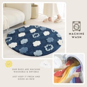 Cute Blue Area Rug, Funny Clouds Area Mats, Shaggy High Pile Non Slip Soft Absorbent Washable, Bedroom Bedside Bathroom Kids Gaming Nursery Room Rugs Home Decor Rug (Clouds, 40" x 40")