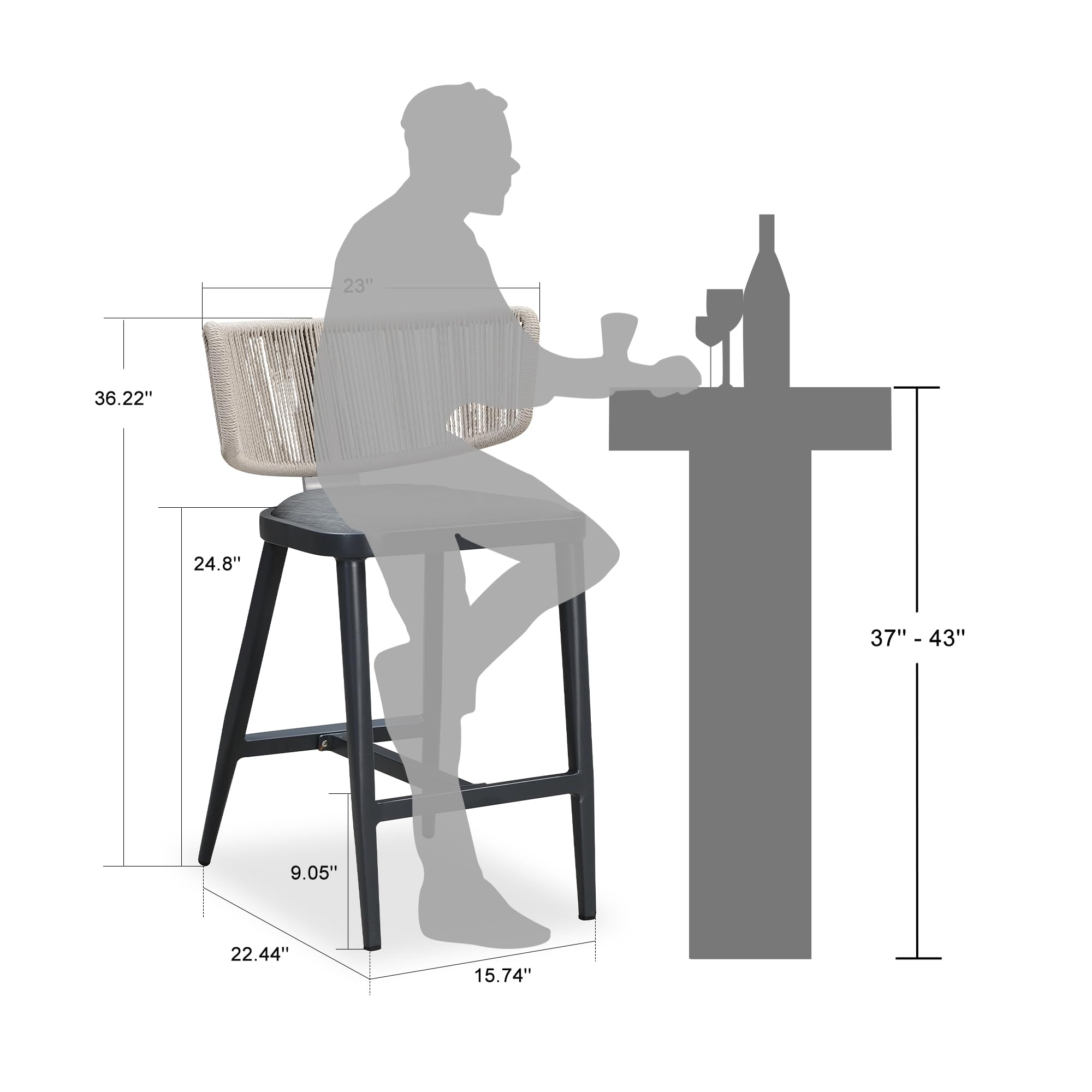 PURPLE LEAF Outdoor Counter Height Stools Set of 2 Patio All-Weather Rattan Bar Chairs Modern Aluminum Cushioned Barstools with Back for Balcony Garden Kitchen Indoor, Grey