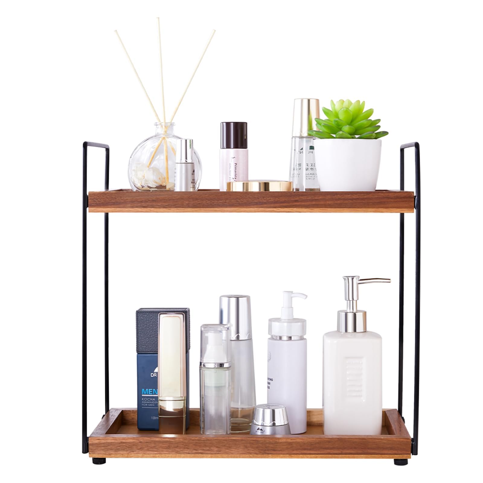 Bathroom Counter Organizer Countertop Storage - 2 Tier Bathroom Countertop Organizer Coffee Bar Organization Acacia Wood Counter Top Organizer Kitchen Spice Rack Vanity Shelf Toilet Vanity Organizer