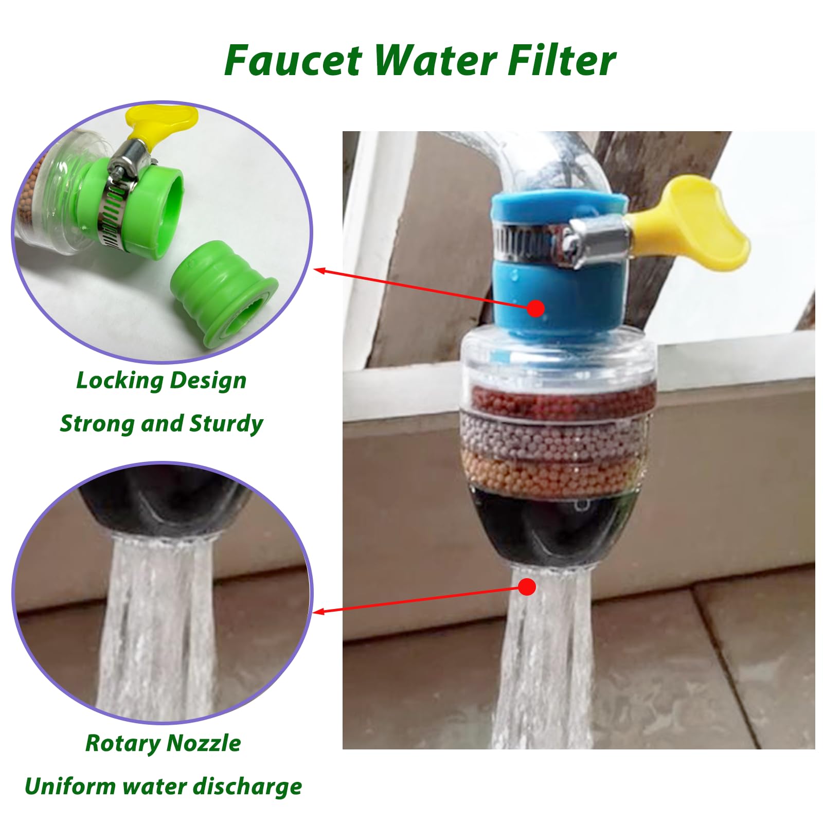 3 Pcs Faucet Water Filter,6 Layer Cartridge Activated Carbon Filters Water Filter Faucet, Water Filter Replacements for Sink Applicable 1/2inch - 3/4inch Faucet